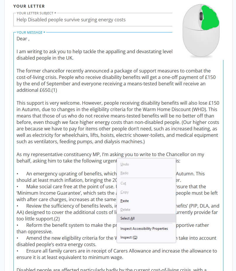 Writing your own letter to your MP about energy costs rising (Easy Read) - Inclusion London