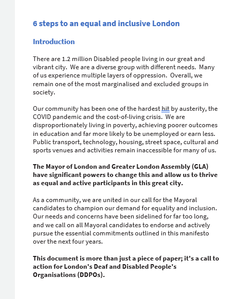 Mayor of London Election Manifesto 2024 - Inclusion London